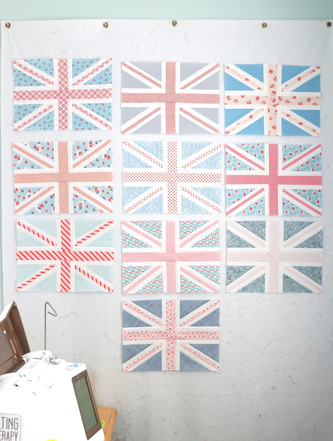 Flag Quilt Blocks on my Sewing Table - Diary of a Quilter - a quilt blog